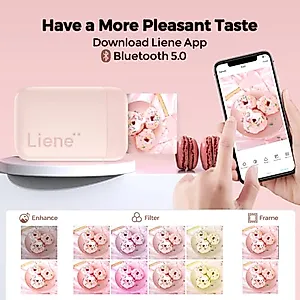 Liene Photo Printer, 2x3 Mini Instant Portable Instant Printer w/ 50 Zink Adhesive Paper, Bluetooth 5.0, Compatible w/iOS & Android, Small Photo Printer for iPhone, Smartphones, Pink