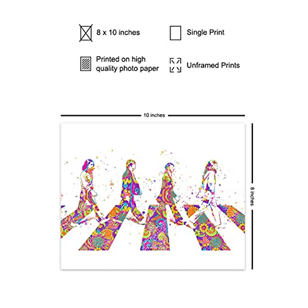 The Beatles Poster Wall Art - 8x10 Beatles Memorabilia - Beatles Gifts - Beatles Wall Decor - John Lennon, Paul McCartney, Ringo Starr, George Harrison - Abbey Road - 60s Music