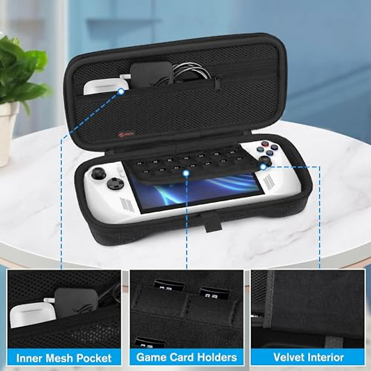 Fintie Case for ASUS ROG Ally X 2024 / ROG Ally 2023, Shockproof Protective Cover Hard Shell with Inner Pocket & 14 Game Card Slots, Black