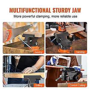 VEVOR Bench Vise, 4.5-inch Jaw Width 3.3-inch Jaw Opening, 240-Degree Swivel Locking Base Multipurpose Vise w/Anvil, Heavy Duty Cast Iron Workbench Vise w/Bolts & Nuts, for Drilling, Pipe Cutting