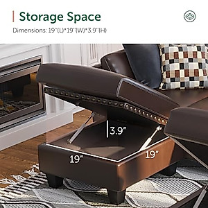 HONBAY Faux Leather Sectional Sofa Couch Reversible L Shaped Couch Sofa 4 Seat Sofa Sectional Couch for Small Apartment