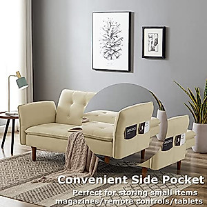 Ucloveria Futon Sofa Bed, Linen Fabric Memory Foam Sleeper Sofa Couch, Modern Convertible Loveseat for Compact Living Spaces, Studio, Apartment, Dorm, Guest Room, Home Office, 67" Beige