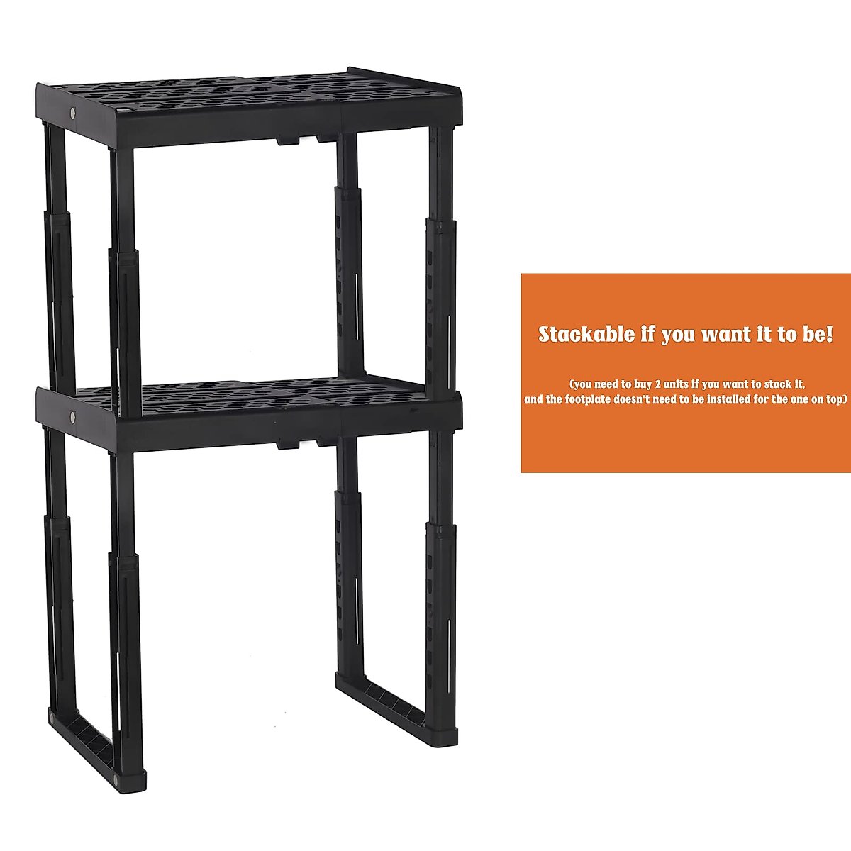 Locker Shelf for School Locker Adjustable Height and Width, Locker Organizer Shelf Stackable Locker Tools for Gym Lockers, Office, Back to School Essentials, Black