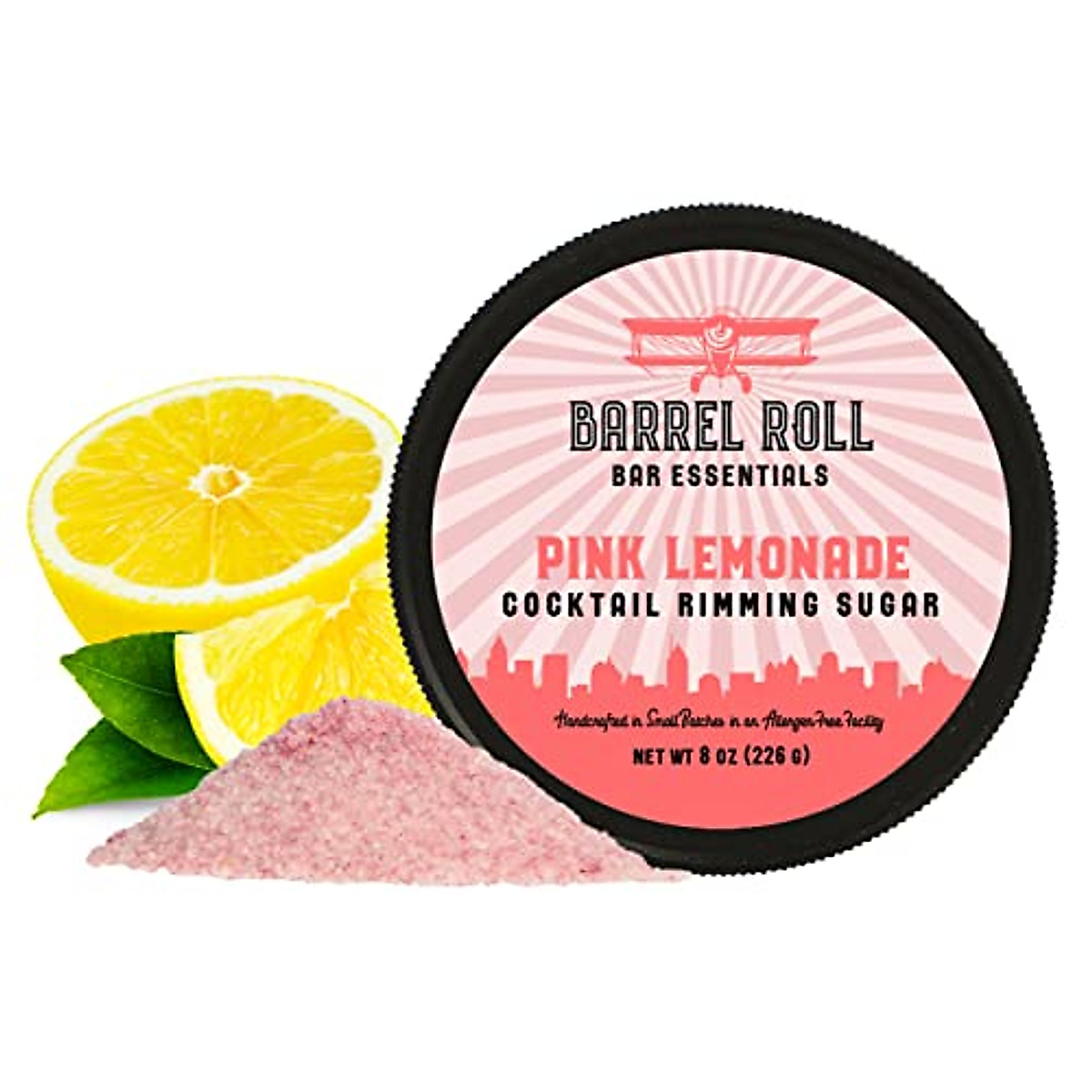 Barrel Roll Bar Essentials Cocktail Rimmers - Bartender Accessories, Finishing Sugar Garnish for Drinks, Glass Rimming Sugars - Natural Ingredients - Pink Lemonade Sugar Rimmer - 8 oz, 452 Servings