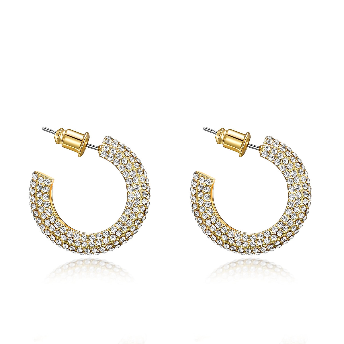 WOWORAMA Gold Open Hoop Earrings for Women Sparkly CZ Chunky Hoop Earrings Shiny Zircon C Shaped Hoop Earrings Crystal Round Hoops Dainty Minimalist Earrings Jewelry