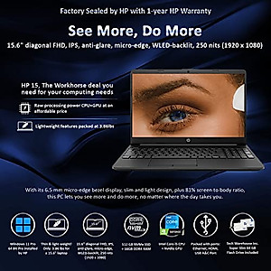 HP 15 Laptop 2022 Intel Core i5-1135G7, Nvidia MX350 2GB, 512GB NVMe SSD, 16GB RAM, Win 11 Pro, 15.6" FHD(non-touch), Jet Black, light weight 3.86lbs, long battery life, 64GB Tech Warehouse Flashdrive