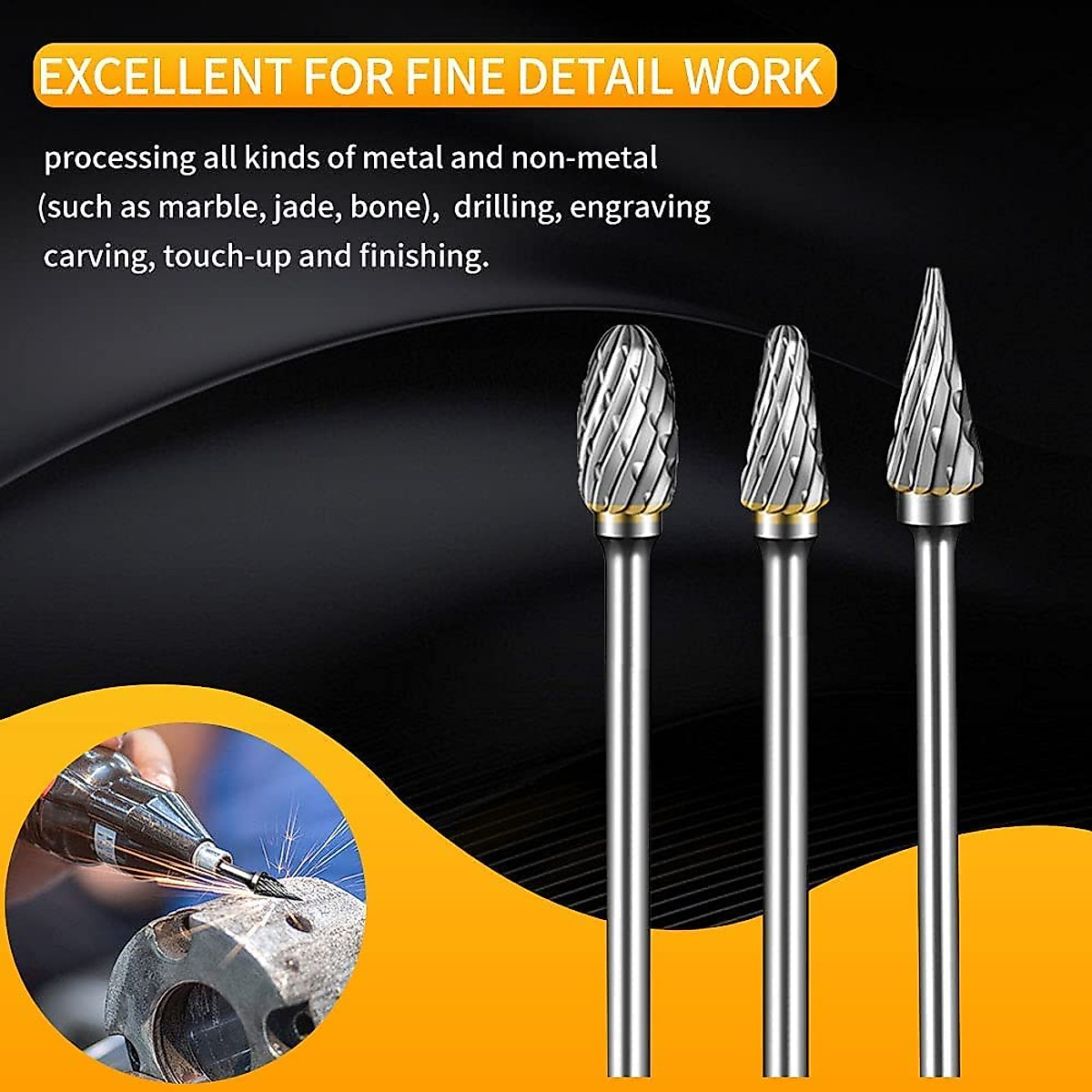 Carbide Burr Set Compatible with Dremel Rotary Tool 10Pcs Die Grinder Bits Rotary File Rasp with 1/8" Shank Tool Accessories for Attachments Cutting Burrs Metal Grinding Engraving Porting Double Cut