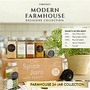 FINESSY Empty Glass Spice Jars with Label 24 Pack, 4 oz Glass Spice Jars with Shaker Lids, Spice Bottles Empty Glass with Labels, Glass Spice Containers with Labels and Lids, Seasoning Containers