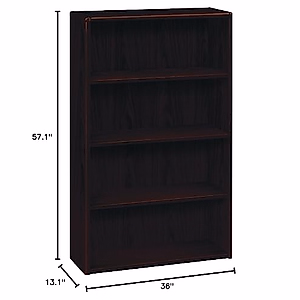 HON 10700 Series Wood Bookcase Four Shelf 36w x 13 1/8d x 57 1/8h Mahogany