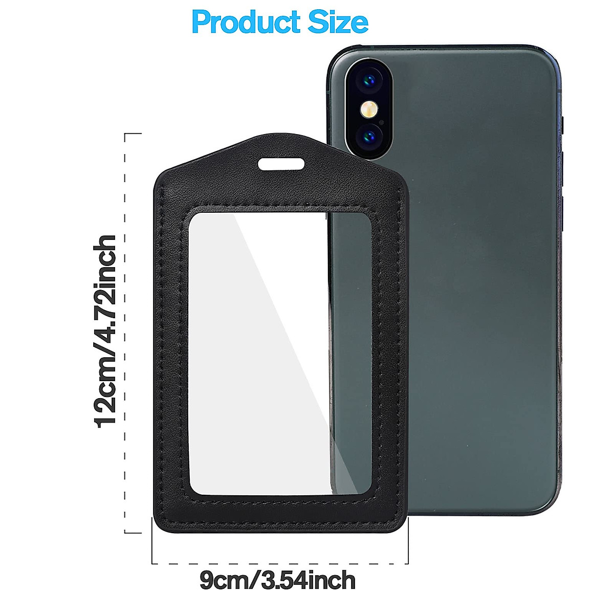 2 Pcs Genuine Leather ID Badge Holder Vertical Double-Side Clear Card Holder Waterproof Name Badge Holder for Office, Staff, Students, Employees(Black&Black)