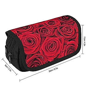 Beautiful Red Roses Pencil Case with Two Large Compartments Pocket Big Capacity Storage Pouch Pencil Bag for School Teen Adult