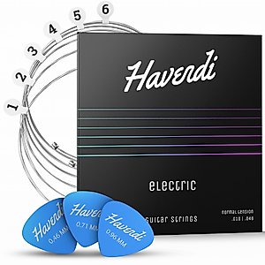 HAVENDI® Guitar Strings electric guitar - brilliant sound quality strings made of steel for electric guitar coated with nickel (6 string set) incl. 3 picks