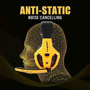 LETTON Gaming Headset L7 Updated 3.5mm Multi-Platform Stereo Sound PC, Over-Ear Gaming Headphones with Mic Compatible with New Xbox one PS4 PC Laptop Mac iPad iPod(Black&Yellow)