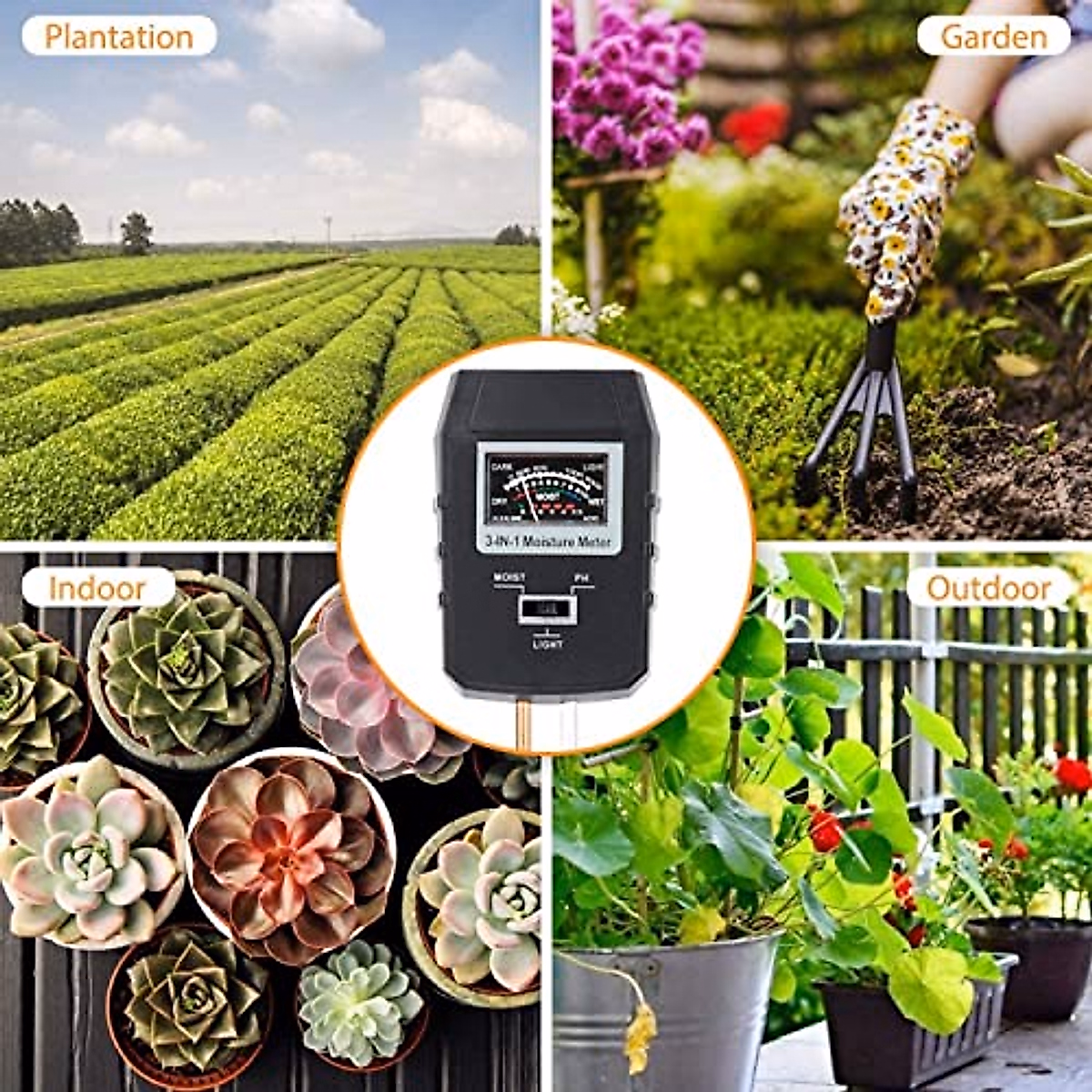 3-in-1 Soil Garden Plant PH Water Light Testing Monitor Moisture Meter Tester