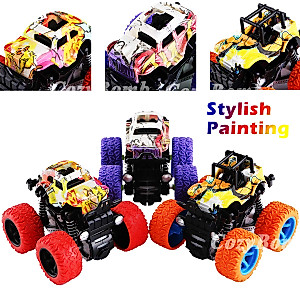 CozyBomB Friction Powered Monster Trucks Toys for Boys/Girls - Push and Go Car Truck Playset, Inertia Vehicle, Kids Birthday Christmas Party Supplies Gift 3 Years Old (Purple, Red, Orange, Green)