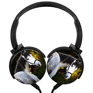 Forest White Horse Boys Girls Wired Headphones Headsets Customized Foldable Over Ear for Mens & Womens Black