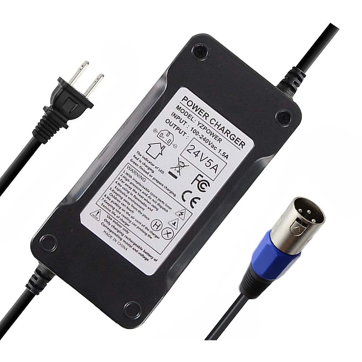 24V 5A Battery Charger, 24BC5000TF-1, Jazzy charger Adapter for Lakematic 3-Pin Male XLR Connector for Jazzy 1107,1121, 1121 HD, 614, 614 HD