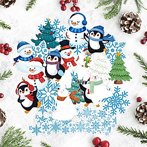 67Pcs Winter Classroom Bulletin Board Decorations Winter Xmas Tree Snowman Penguin Bear Snowflake Border Cut Outs for School Classroom Office Party Wall Window Decor, Welcome Winter Christmas Gifts