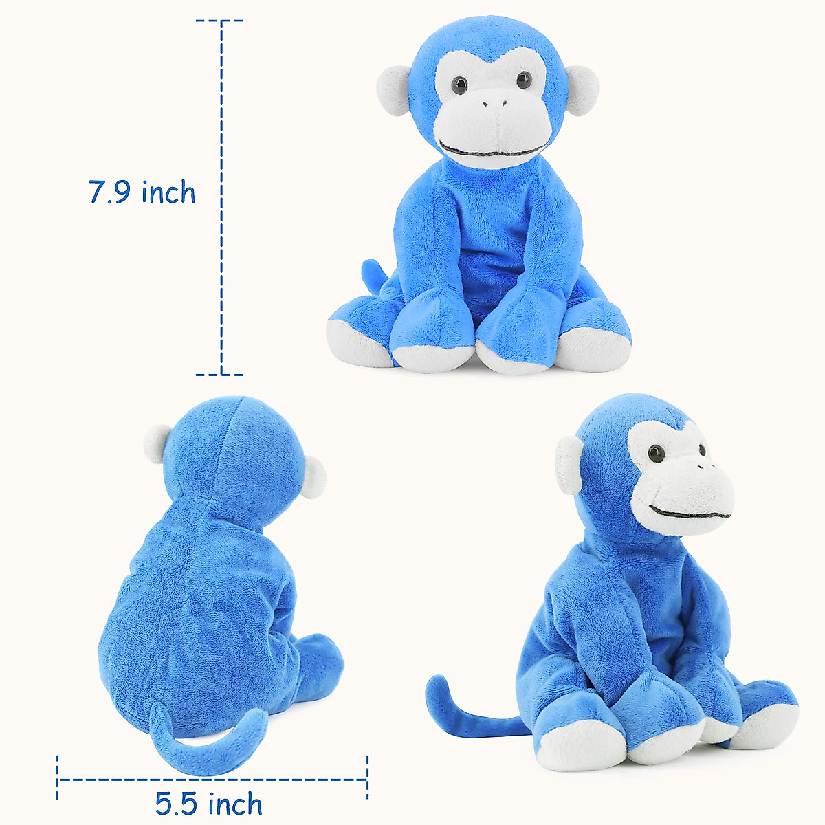 WEIGEDU Ape Monkey Stuffed Animal Plush Toys, Stuffed Monkey Blue, Soft Cute Monkey Toy for Toddlers Child Kids Babies Birthday Gift, 7.9" Blue