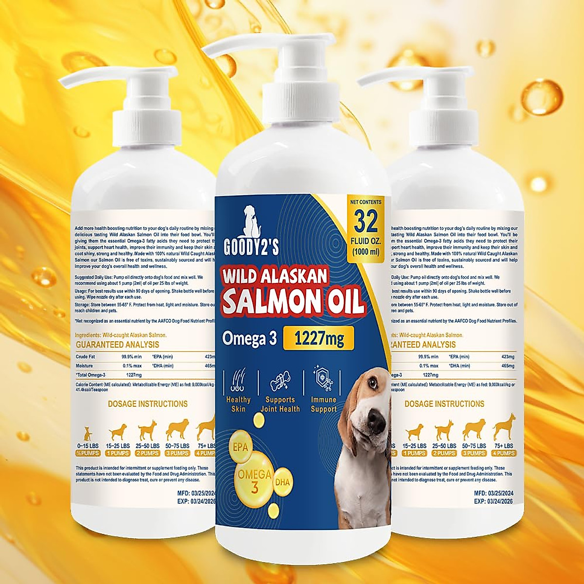 Goody2's Alaskan Salmon Oil for Dogs & Cats - Omega 3 Fish Oil for Healthy Skin & Coat, Joint & Bone Support, Allergy Relief, & Inflammation Defense - 32oz All-Natural Liquid Supplement