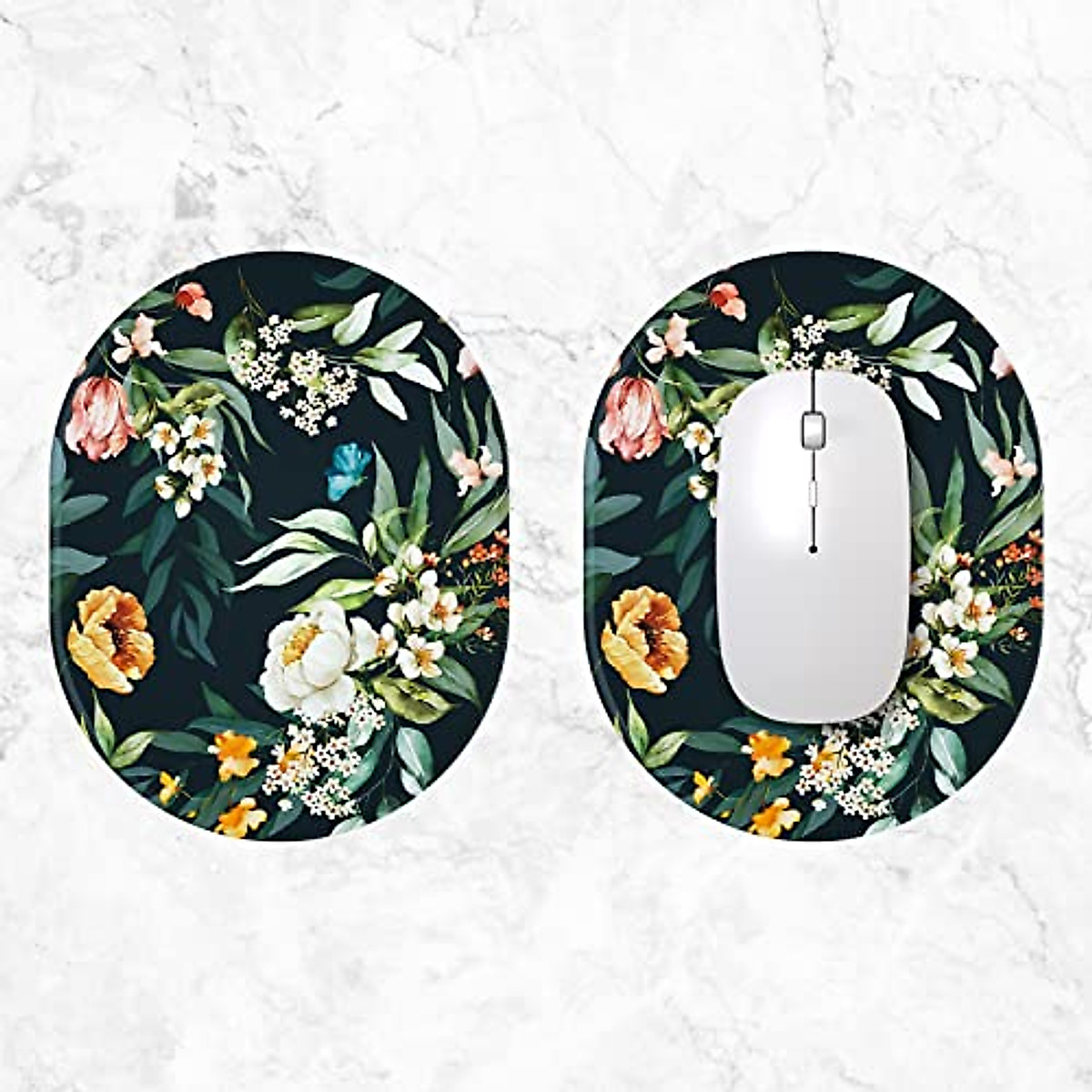Ovenbird Small Mouse Pad with Stitched Edges, Vintage Flower Gaming Mousepad, Portable Mini Desk Pad with Anti-Slip Rubber Base, Cute Mouse Pad for Desk, Laptop & Wireless Mouse, 7 x 5.5 in, Black