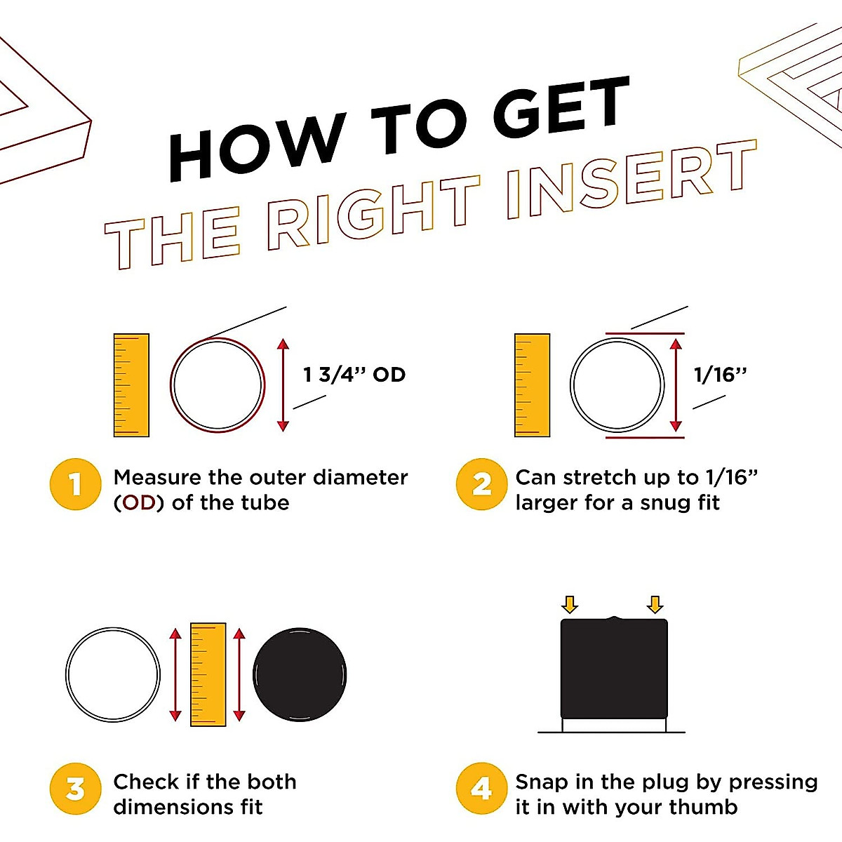 Made in USA Prescott Plastics 1.75" Inch Round Rubber Hole Plugs, Inserts (4 Pack), Black Rubber Caps for Metal Tubing, Fence and Auto Body, Glide Insert for Pipe Post, Chair Legs and Furniture Legs