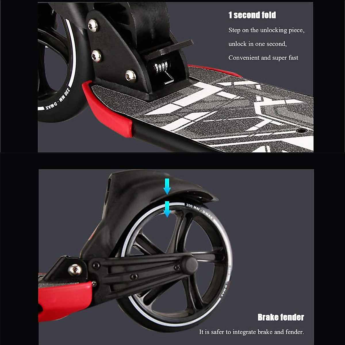 WRRAC-Trampolines Scooter, Stunt Scooters 230MM Enlarged Wheels Adult Brush The Street Durable Push Scooter Foldable Height-Adjustable Double Shock Absorber Safe Design