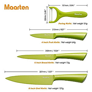 Maarten Kitchen Knives Set - 4 Piece Stainless Steel Chef Knife Set with Sheath - Boxed Knife Sets Gifts for Family (Green)