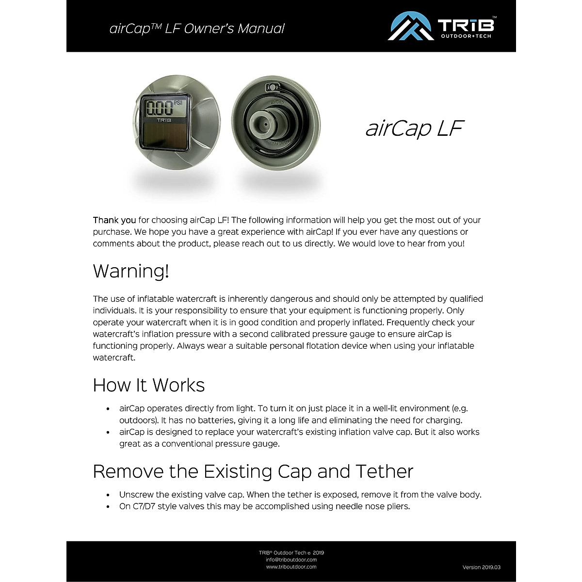 TRiB airCap LF Pressure Gauge for Inflatable SUP, RIB Boat, Kayak, Raft, fits C7/D7 Valves