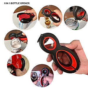 Multi Function Non-Slip Can Lid Opener Tools with Silicone Jar Gripper Pad, Suitable for Seniors, Children and Arthritic Hands (6-piece -set) Multi Opener Set with Rubber Jar Gripper Pad and Corkscrew