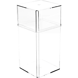 Pioneer Plastics 048C Clear Large Tall Rectangular Plastic Container, 3.75" W x 3.75" D x 8.25" H