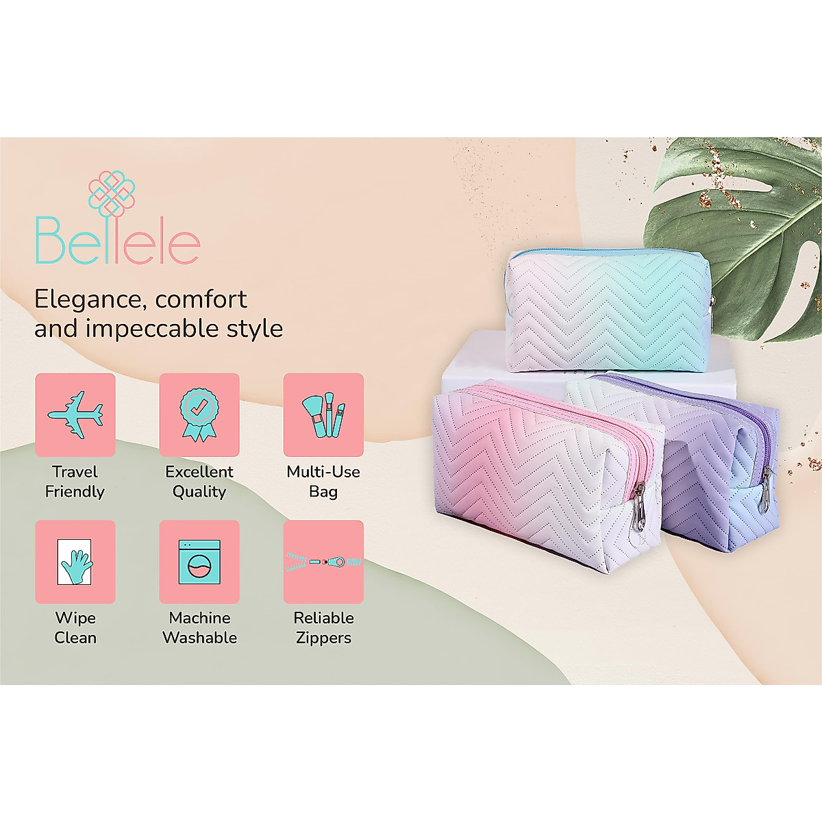 Zipper Travel Cosmetic Bag - Gradient Blue BELLELE (Blue)