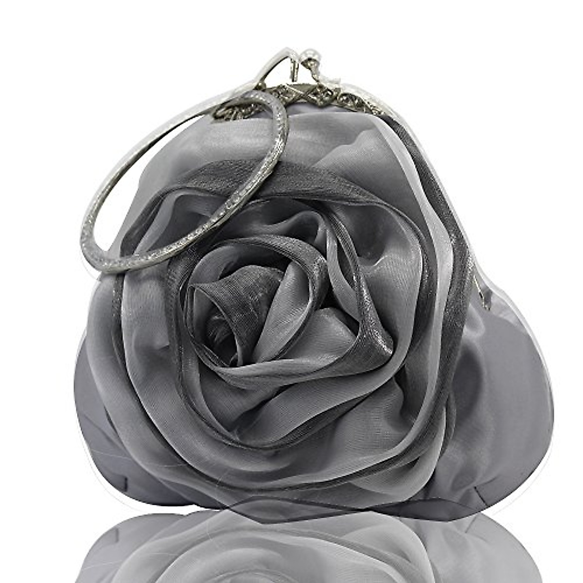 Kingluck Silk Flower Slot Pocket Hasp Totes Frame Women Kingluck Flower Evening Handbags/Clutches In Wedding Handbag (grey)