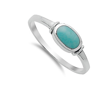 Women's Simple Simulated Turquoise Unique Ring New .925 Sterling Silver Band Size 7