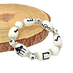 fiona Piano Music Notes Bracelet - Glass Beaded Strand, Hand-Painted Icon - Teacher Appreciation Gift, Women's Accessory