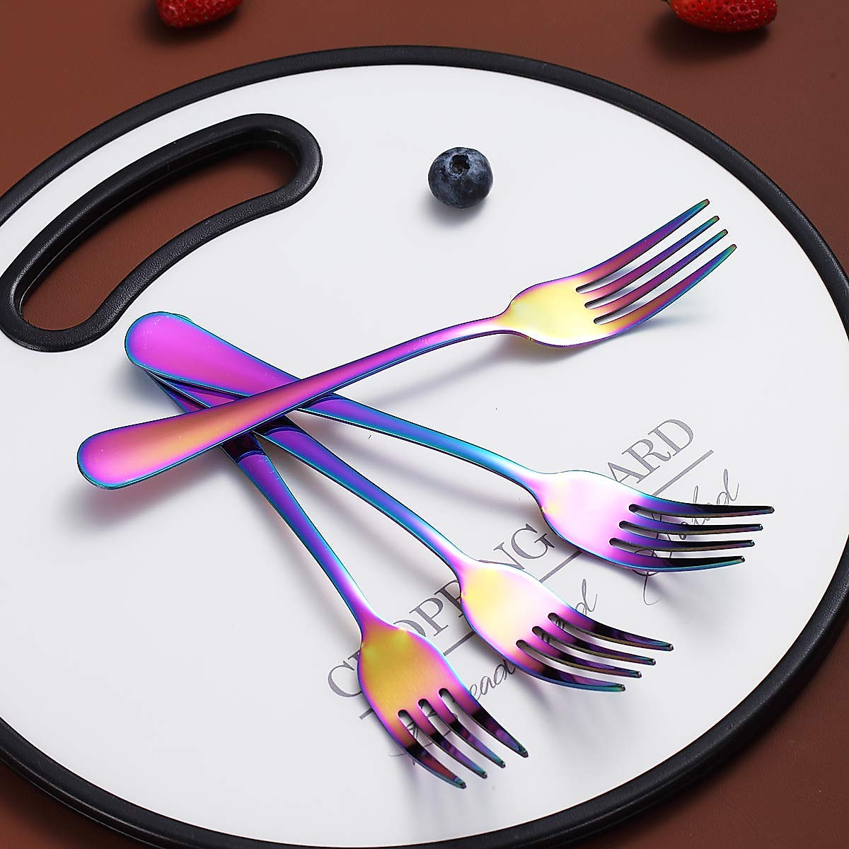 Rainbow Dinner Forks Set of 4, Berglander Stainless Steel Titanium Mutil-Color Plating Fork Set, Colorful Forks And Spoons Silverware, Table Forks Set Sturdy And Dishwasher Safe