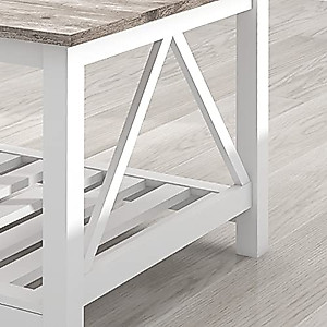 UYIHOME Farmhouse Coffee Table and End Table Set, Oak Grey Wooden Living Room Furniture with Slats Base, Oak Grey