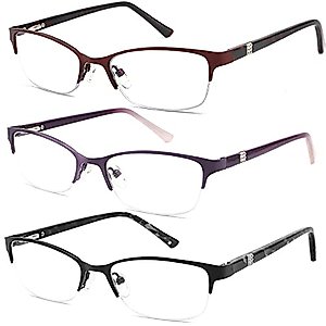 HOTJOJO Blue Light Blocking Reading Glasses for Women - 3 Pack with Metal Oval Frame, Spring Hinge, Anti Blue Ray - 225 Magnification Strength