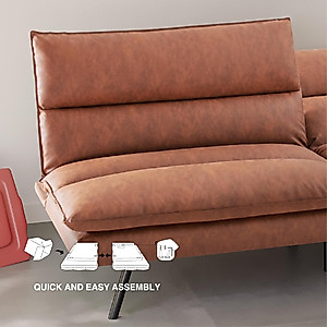 Memory Foam Futon Sofa Bed, Convertible Futon Sofa Couch with Adjustable Backrest, Modern Sleeper Couch Bed for Office, Living Room, Bedroom and Sitting Room, Brown