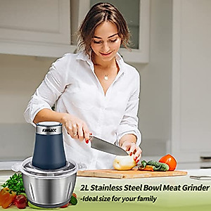 Electric Food Processor & Vegetable Chopper, 8-Cup Blender Grinder for Meat, Vegetables, Onion, Garlic, with 2L Stainless Steel Bowl and 4 Sharp Blades for Slicing, Shredding, Mincing, and Puree, 300W