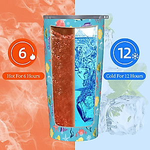Yaxongx 20oz Tumbler Underwater Animals Double Wall Vacuum Insulated Coffee Mug with Lid and Metal Straw Brush Reusable Stainless Steel Water Bottle Travel Cup Gifts for Car Ice Drinks Hot Beverage