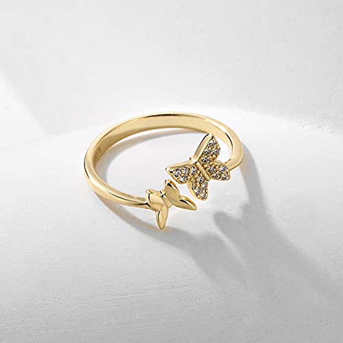 Buyless Fashion Womens Girls Butterfly Ring 14K Gold Plated Adjustable Open Ring Sterling Silver Wedding Band - RNGBTRSG