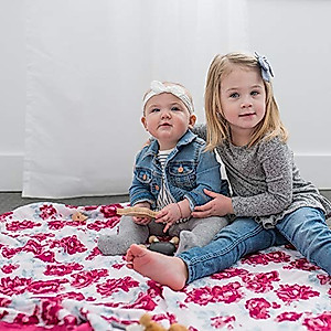 GRACED SOFT LUXURIES Softest Gentle Large Muslin Quilt, 47" x 47" Muslin Baby Receiving Blanket (Peony Paradise)