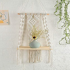 Ywreeddace Macrame Wall Hanging Shelf，Handmade Boho Rope Plant Hanger Holder for Decor