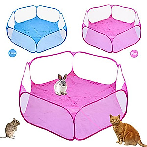 Small Animal Cage Tent Breathable & Transparent Pet Playpen Pop Open Outdoor/Indoor Exercise Fence, Portable Yard Fence for Guinea Pig, Rabbits, Hamster, Chinchillas and Hedgehogs