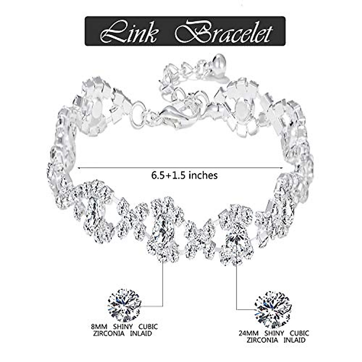 Miraculous Garden 3 Pack Silver Plating Rhinestone Crystal Choker Necklace Link Bracelet Dangle Earrings Jewelry Sets for Women Girls