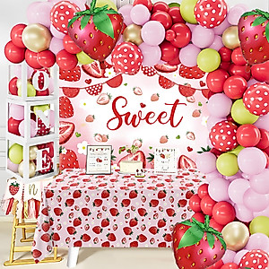 Strawberry First Birthday Decor for Girl-Strawberry Balloon Arch with Baby Boxes, Strawberry First Backdrop for Sweet One Girl 1st Birthday Party,Strawberry Party Decorations,Girl Baby Shower Party