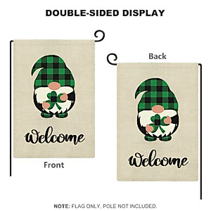 St Patrick Day Garden Flag Gnome Welcome Flag Vertical Double Sided House Flag Spring Holiday Burlap Rustic Yard Lawn Outdoor Decoration 12.5x18 Inch-L40