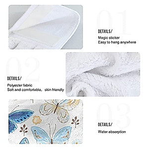 Bolaz Blue Butterfly Hanging Kitchen Towel Hand Towel 2 Pcs Absorbent Hanging Tie Towels for Bathroom Laundry Room Kitchen 12 x 17 Inches