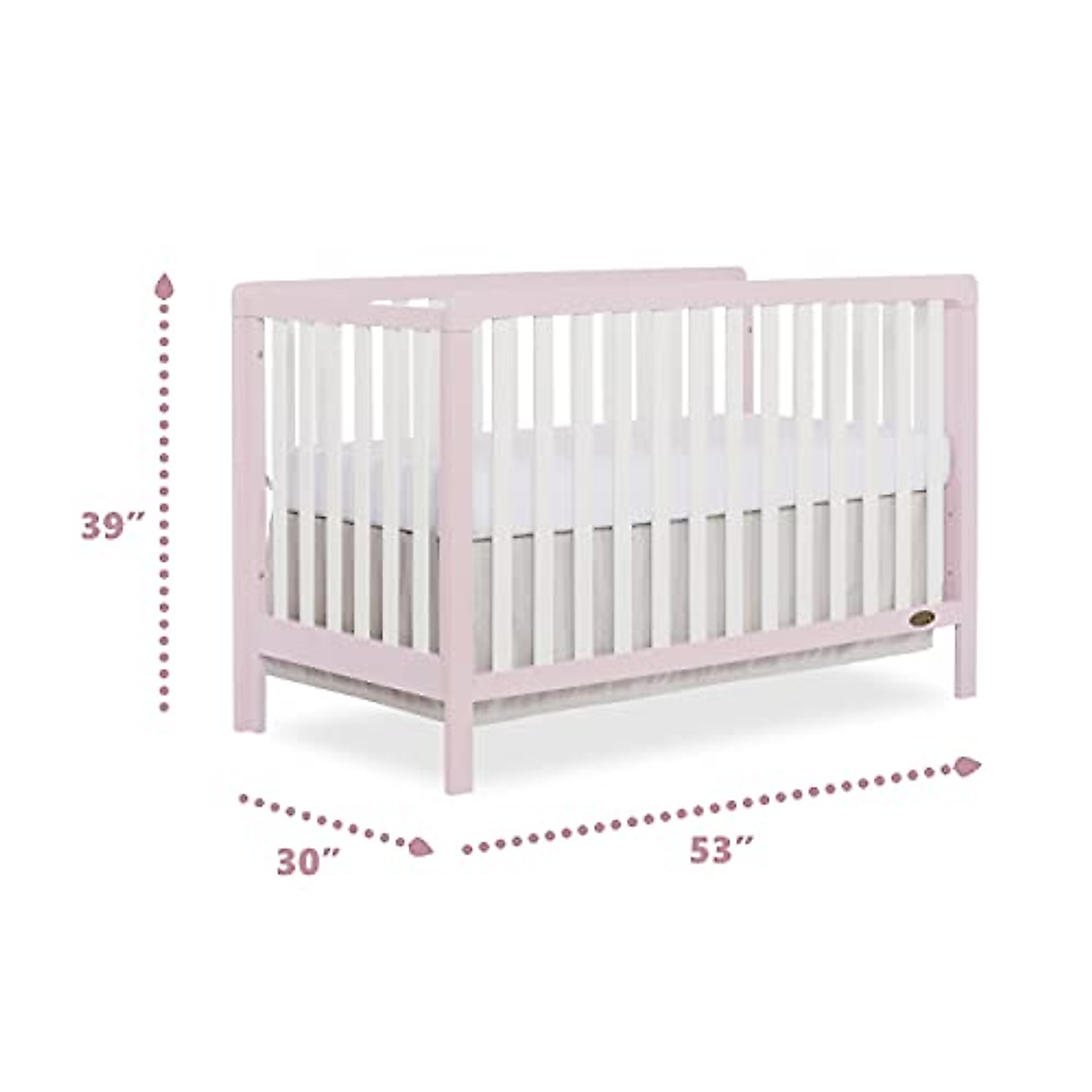Dream On Me Ridgefield 5-in-1 Convertible Crib in Blush Pink & White, Greenguard Gold Certified